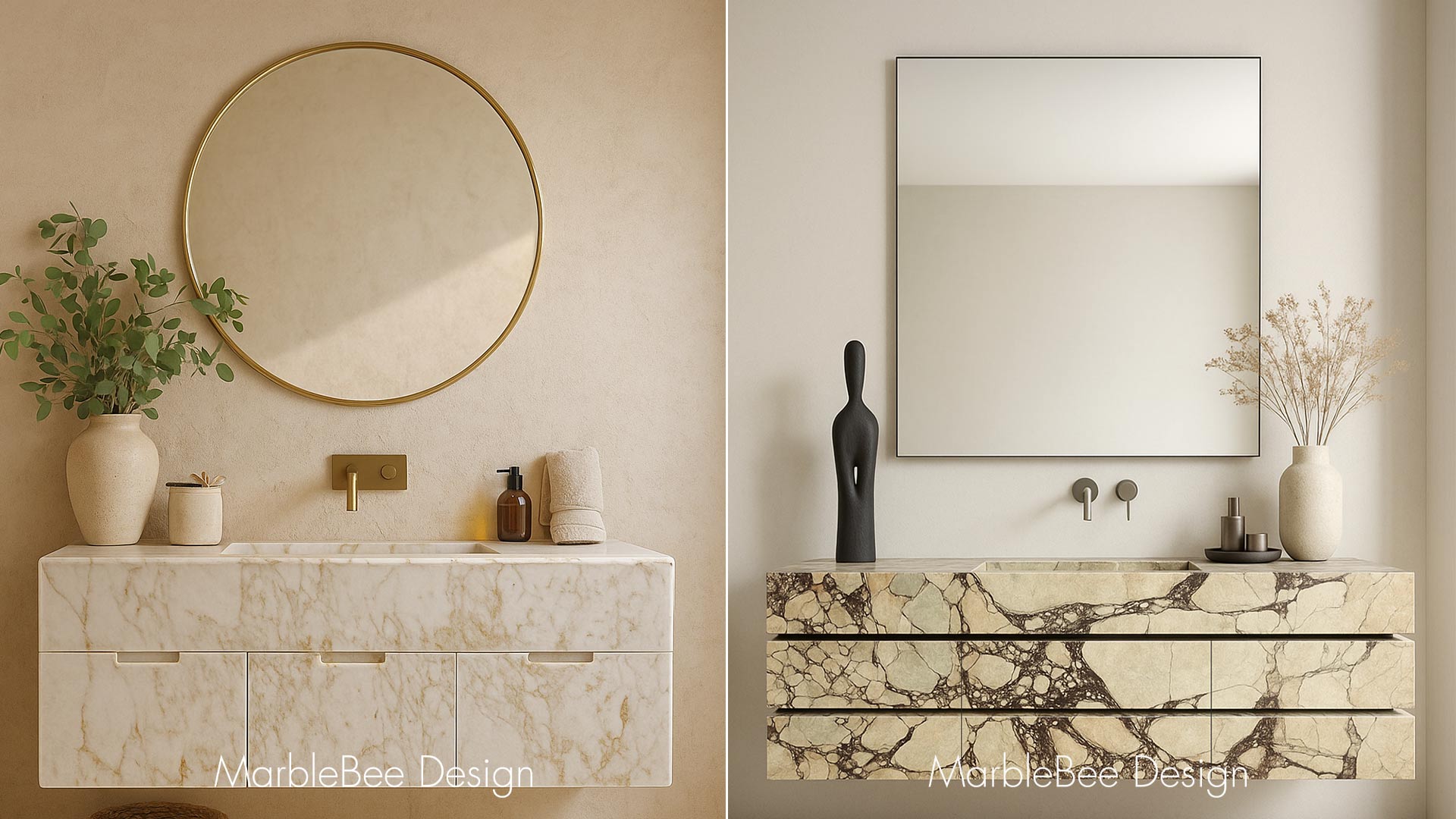 Marble Vanities with Integrated Smart Storage Ideas for Small Bathroom ...
