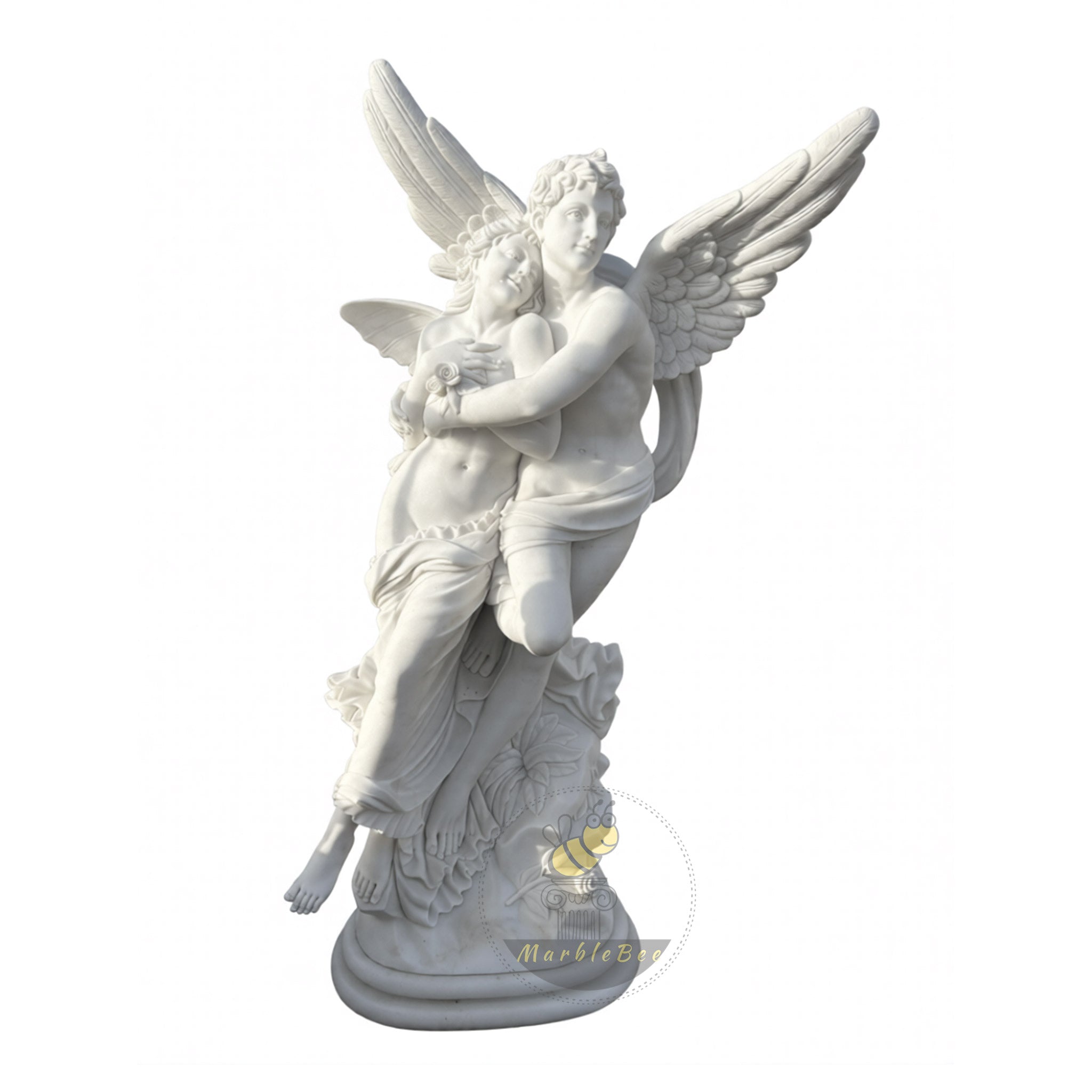 Custom Stone Statues Cupid Embracing Psyche White Marble – Marblebee