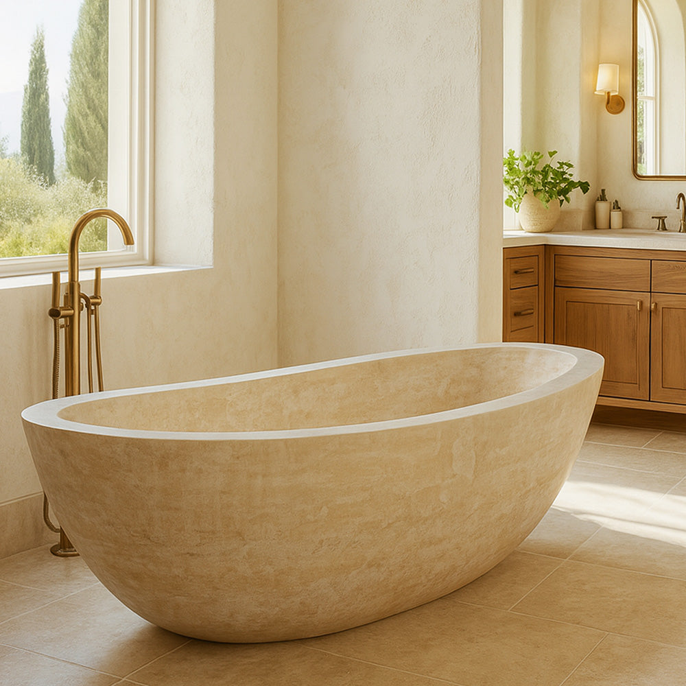 Travertine Bathtub - Freestanding natural stone tub – Marblebee