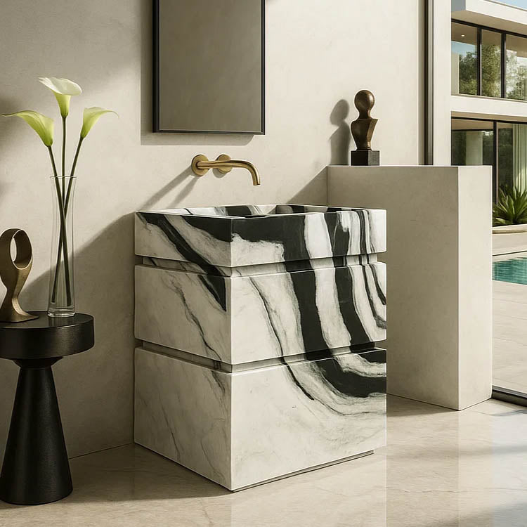Custom Marble Vanity Unit | Luxury Panda White Marble 35.34" Tall ...