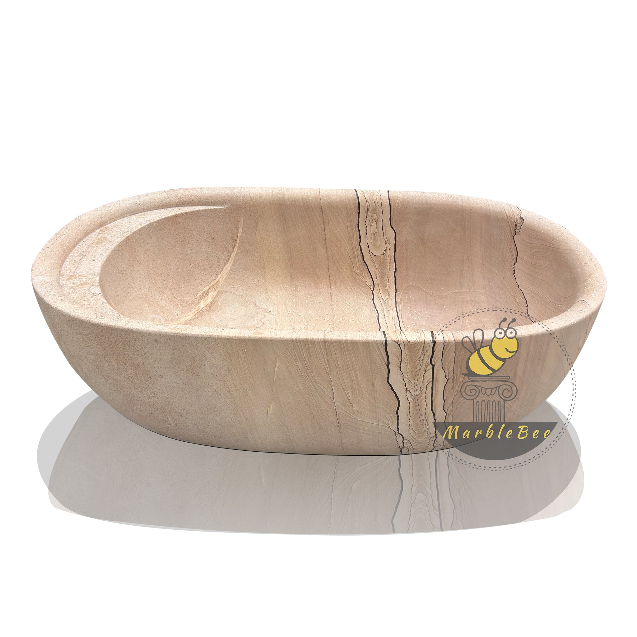 Landscape veining stone bathtub luxurious one-piece stone block with w