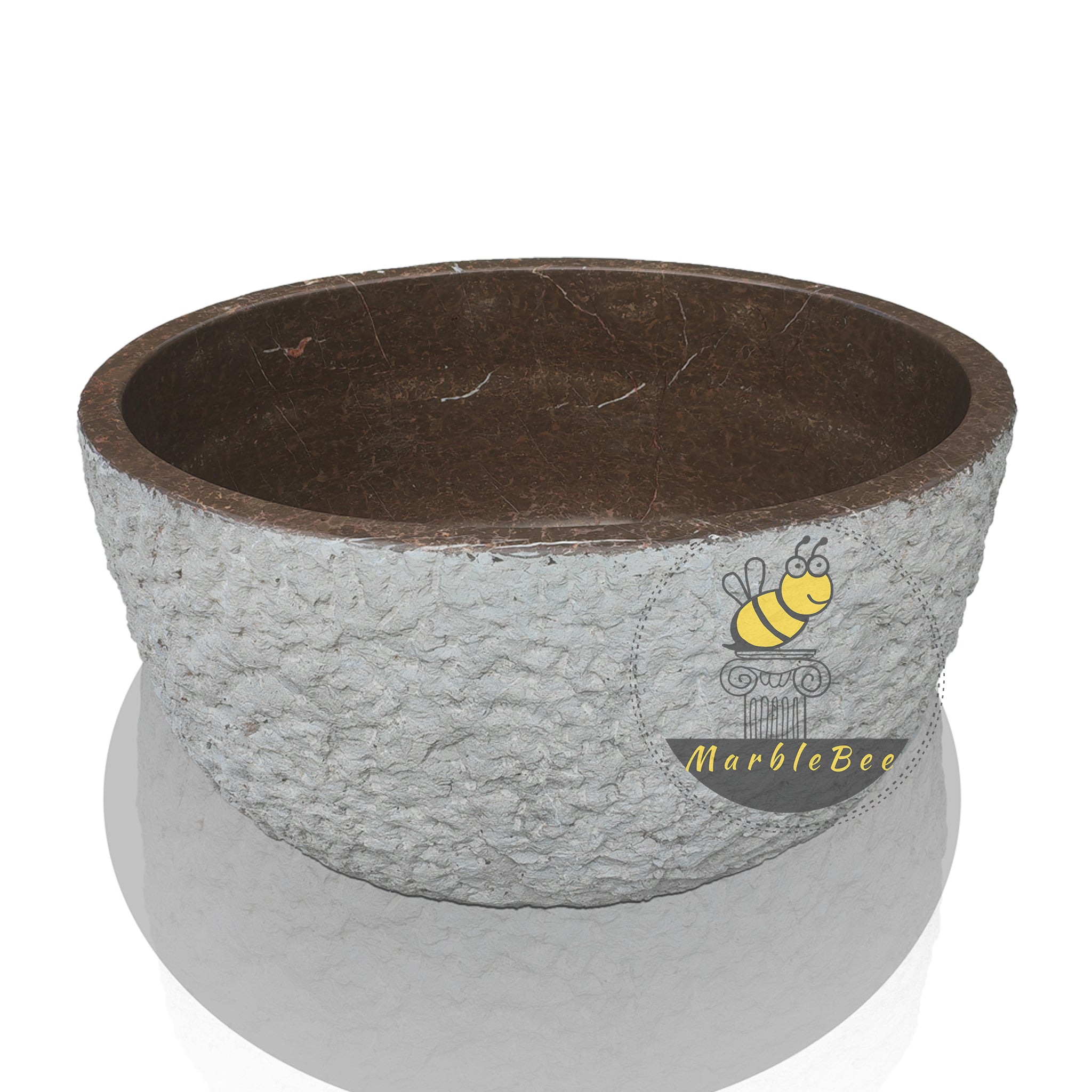 Marblebee stone bathtub round tub with Chiseled Exterior and Polished