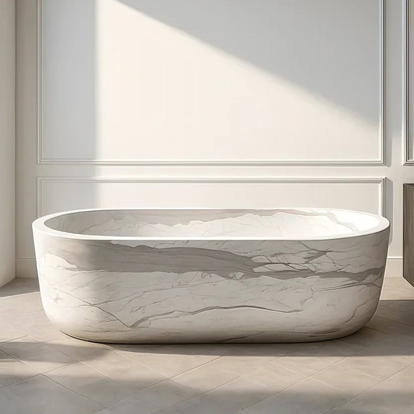 Marblebee Freestanding Stone Bathtub Hand-Carved from Volakas Marble
