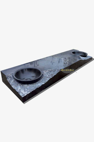 Black stone rectangular modern double sink – Marblebee